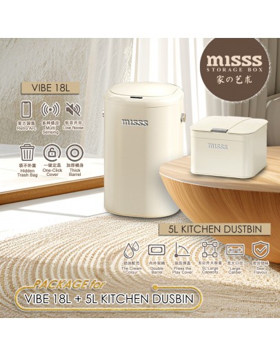 Misss【Dustbin】18L Dustbin Sensor【NEW DESIGN】+ 5L Kitchen Dustbin